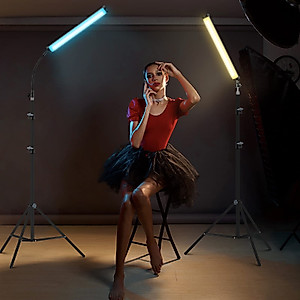 2 Pack RGB LED Video Light Wand Kit, QEUOOIY 360° Full Color 2500-9500K Led Photography Lighting Sticks with 32-77.6" Tripod, 5000mAh Rechargeable Battery &Magnet with Gooseneck Soft Tube for YouTube