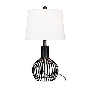 Catalina 23108-001 Farmhouse Metal Cage Base Table Lamp with White Linen Shade, 23", Black