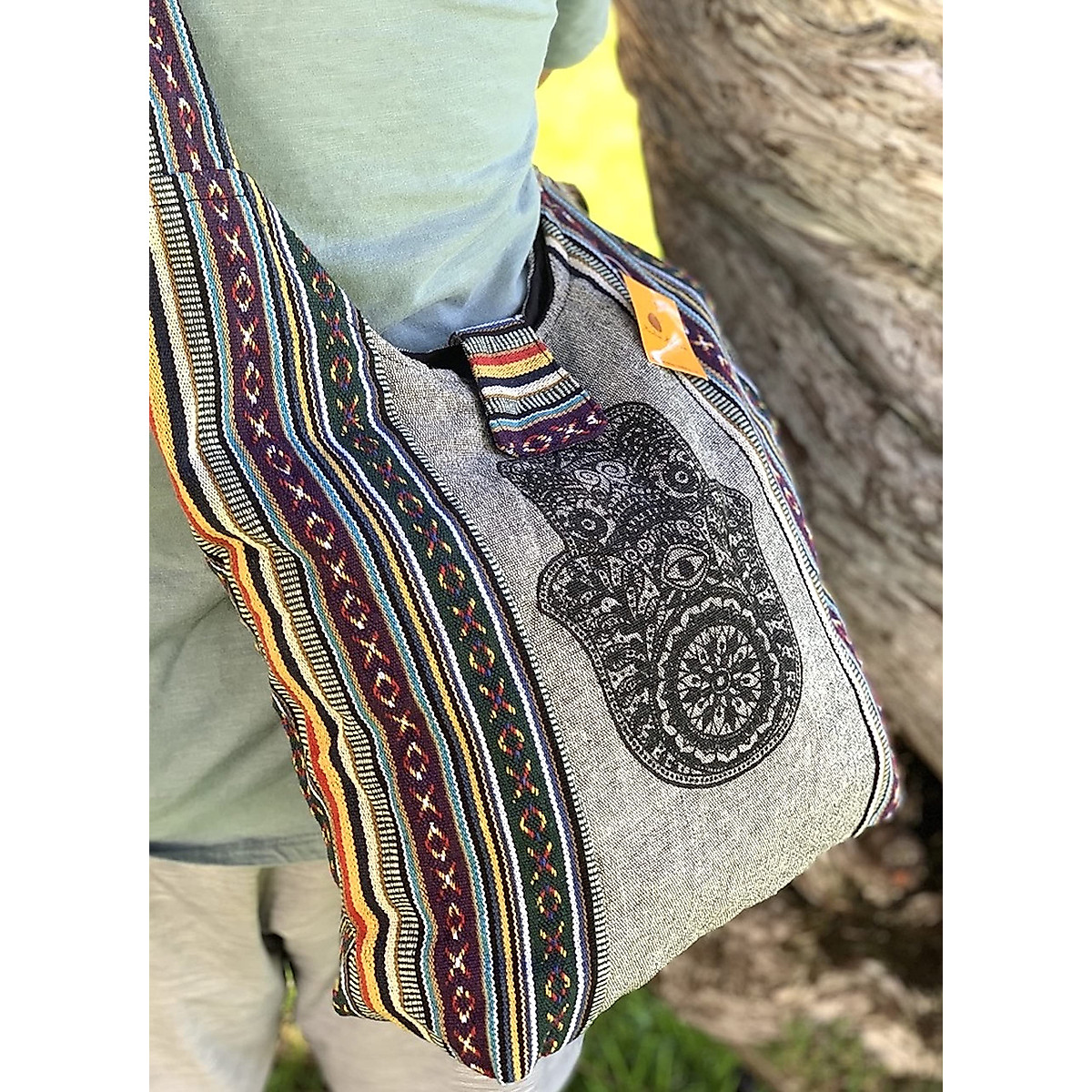 Cotton Shoulder Bag, Unique Tapestry Hippie Crossbody with Hamsa Print Hobo Hippie Cross body Women bag, Festival bag Sling Boho Bag/Handmade with Love
