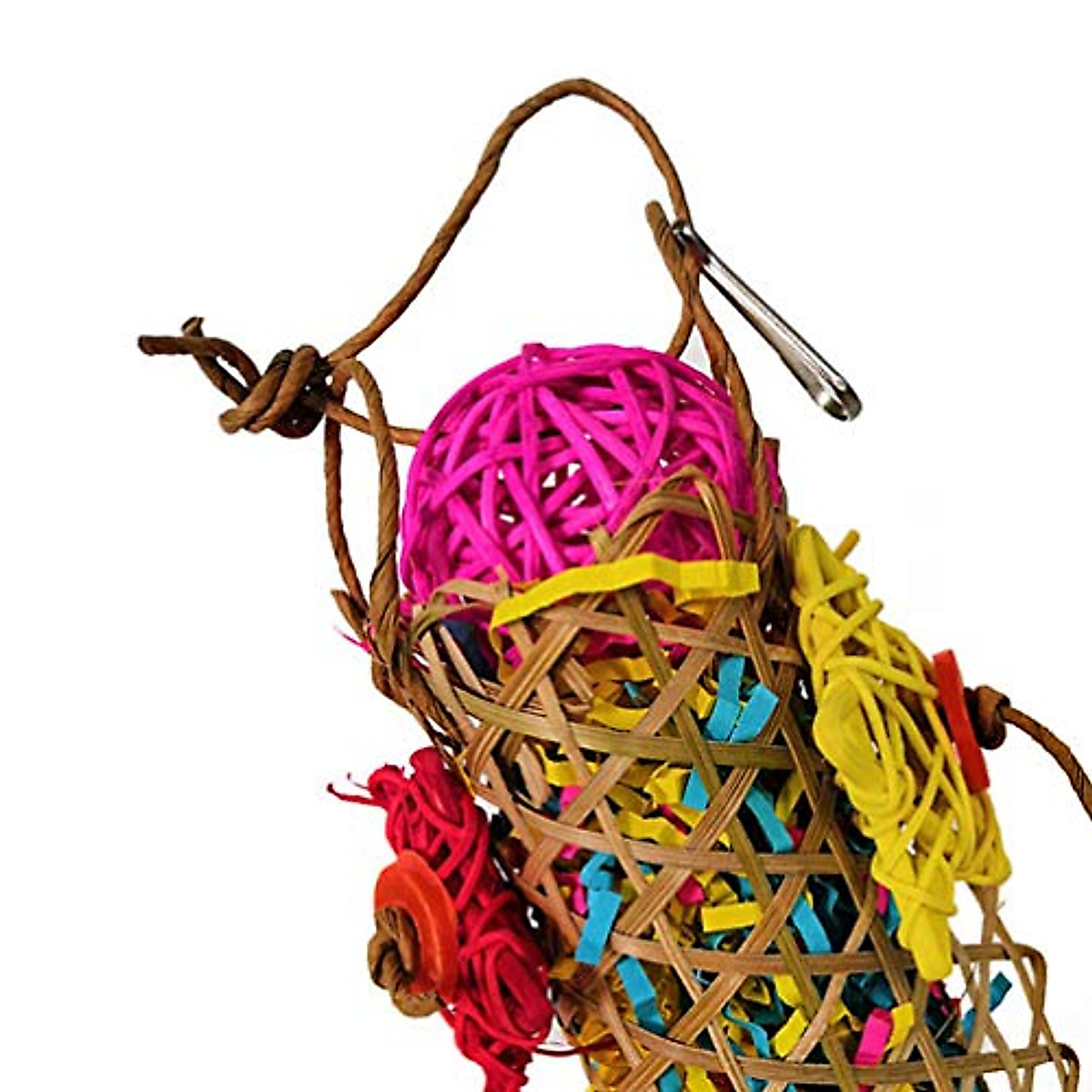 POPETPOP Bird Toy Shredder,2Pack Parrot Shredding Toys Bamboo Shredder Foraging Shredding Hanging Toy Gravel Paper for Bird Cage African Greys Parakeet Cockatiels Chewing Toys