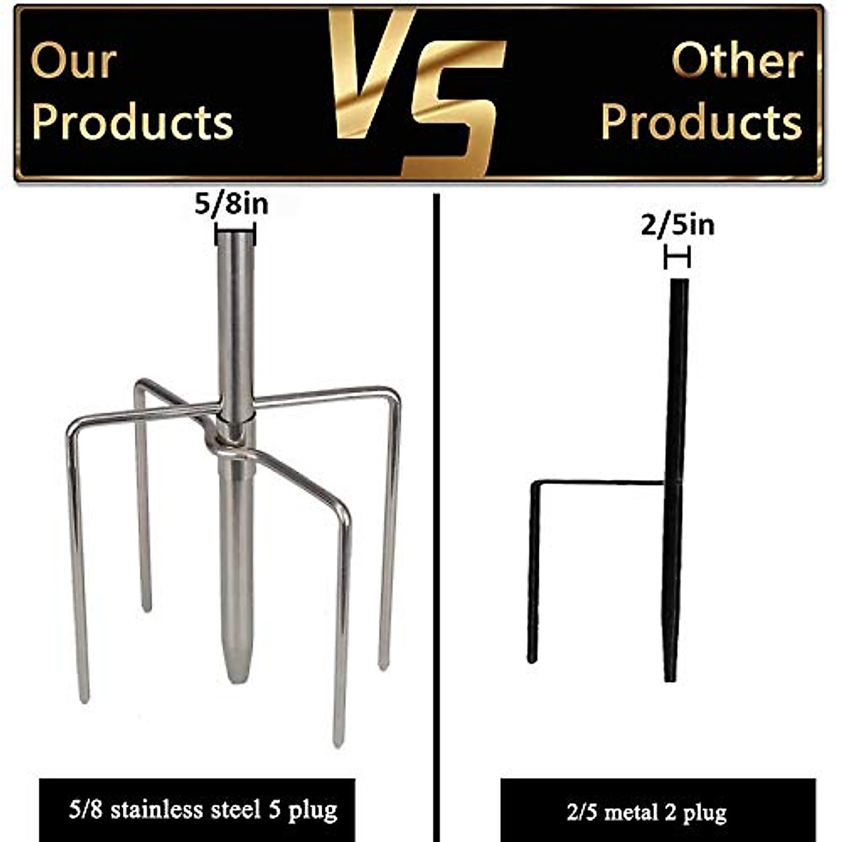 Shepherds Hook for Outdoor, 78 Inch Tall & 5/8 Inch Diameter Stainless Steel Heavy Duty Poles to Hang Outdoor Lights with 5 Prongs Base, Suitable for Bird Feeders or Wedding Decors(1pack)