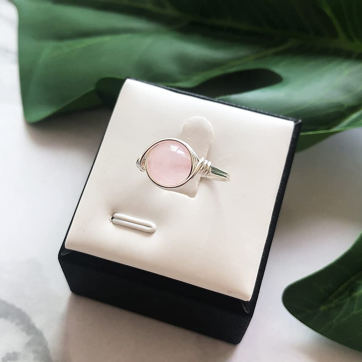 YWDREAM Crystal Rings for Women Spiritual, Healing Crystal Rings Wire Wrapped Ring, Carnelian Rose Quartz Amethyst Tiger Eyes Opalite Amazonite Gemstone Ring (Rose Quartz-Silver, 9)