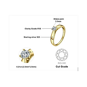 JewelryPalace Classic 0.2ct Cubic Zirconia Solitaire Engagement Rings for Women, 925 Sterling Silver 14K Yellow Gold Promise Ring for Her, Round Cut Simulated Diamond Anniversary Wedding Rings, Size 8