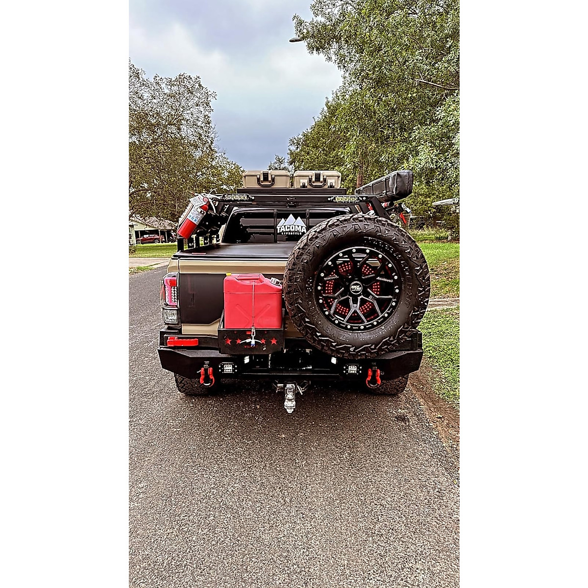 Ronghui Compatible with 2016-2023 3rd Gen Tacoma Rear Bumper with LED Lights and D-Rings and Tire Carrier