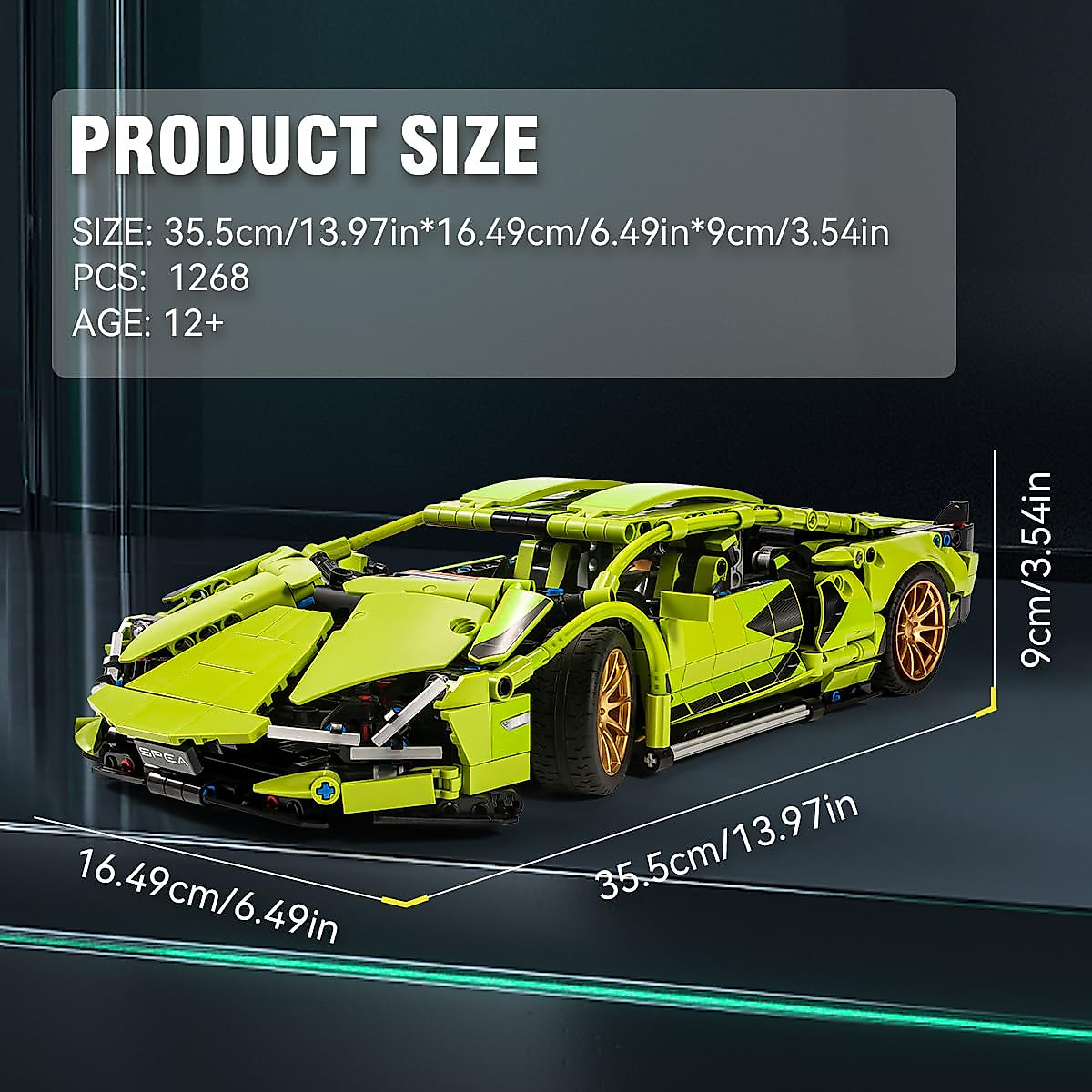 DAHONPA Green Sports Car MOC Building Blocks Kit, 1:14 Scale Sports Car Model Toys(1268 Pcs), Static Version, no Power Pack, Gift for Adults and Kids