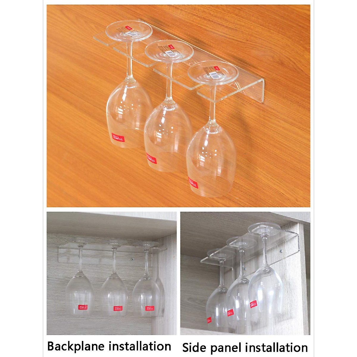 Wine Glass Holder Under Cabinet Goblet Wine Glass Holder Kitchen Cabinet Storage Rack Cup Hook Tableware Storage Rack Suitable for bar Kitchen (2 Set)