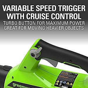 Greenworks 40V (110 MPH / 390 CFM) Cordless Axial Blower, 2.5Ah Battery and Charger Included