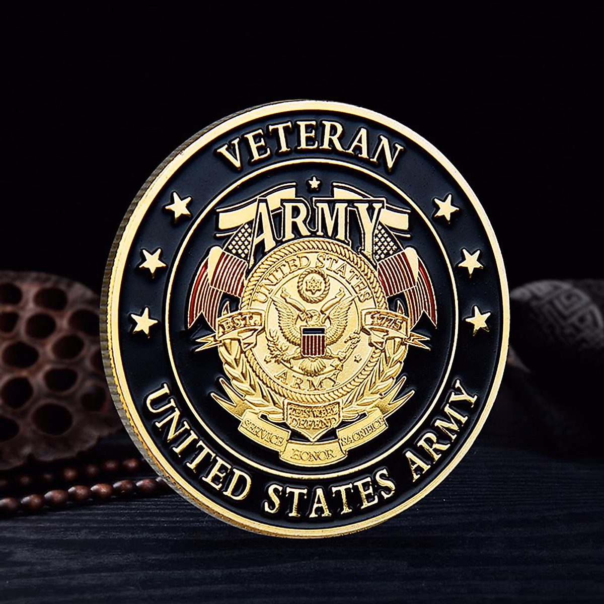 bestkai 2Pcs United States Army Veterans Military Challenge Coin Collection Army Gift Badge Commemorative Coins, Gold, 1.57inchX1.57inch