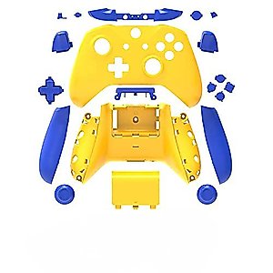 Full Housing Shell Faceplates Cover Case with Bumper Trigger ABXY Button RT LT RB LB Dpad Buttons Set for Xbox One Slim Xbox One S Controller Replacement (Yellow+Blue)
