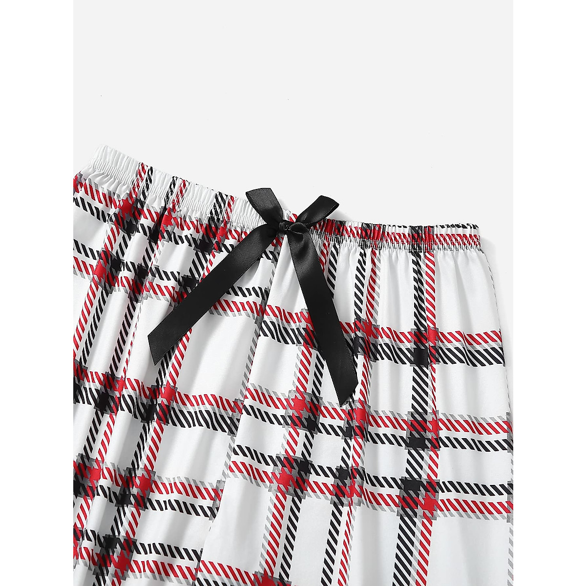 GORGLITTER Women's 3 Piece Plaid Pajamas Pants Set Cami Top with Shorts Loungewear Sleepwear Black White and Red Medium