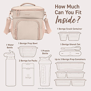 Bentgo Prep Deluxe Insulated Multimeal Bag - Lunch Box Bag, Holds 5 Meals, Premium Insulation up to 8 Hrs, Durable, Water-Resistant - Large Capacity For Adult Meal Prep (Sand)