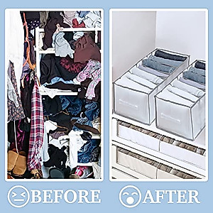 Upgraded 7 Grids Wardrobe Clothes Organizer,2PCS Jean Organizer, Jeans Compartment Storage, Drawer Organizers for Clothing with Handle Foldable, Extra Large Wardrobe Organizer