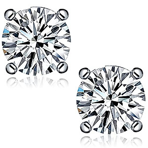Moissanite Stud Earrings - 0.6ct-4ct D Color VVS1 Clarity Brilliant Round Cut Lab Grown Diamond - 18K White Gold Plated 925 Sterling Silver with Secure Friction Backings - Stylish Diamond Earrings with Square Gift Box