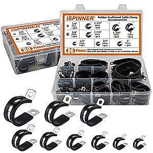 ISPINNER 80pcs Cable Clamps Assortment Kit, 304 Stainless Steel Rubber Cushioned Pipe Clamps in 9 Sizes 2" 1-3/4" 1-1/2" 1-1/4" 1" 3/4" 1/2" 3/8" 1/4"