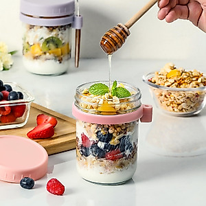 LANDNEOO 6 Pack Overnight Oats Containers with Lids and Spoons, 16 oz Glass Mason Overnight Oats Jars, Large Capacity Airtight Jars for Milk, Cereal, Fruit