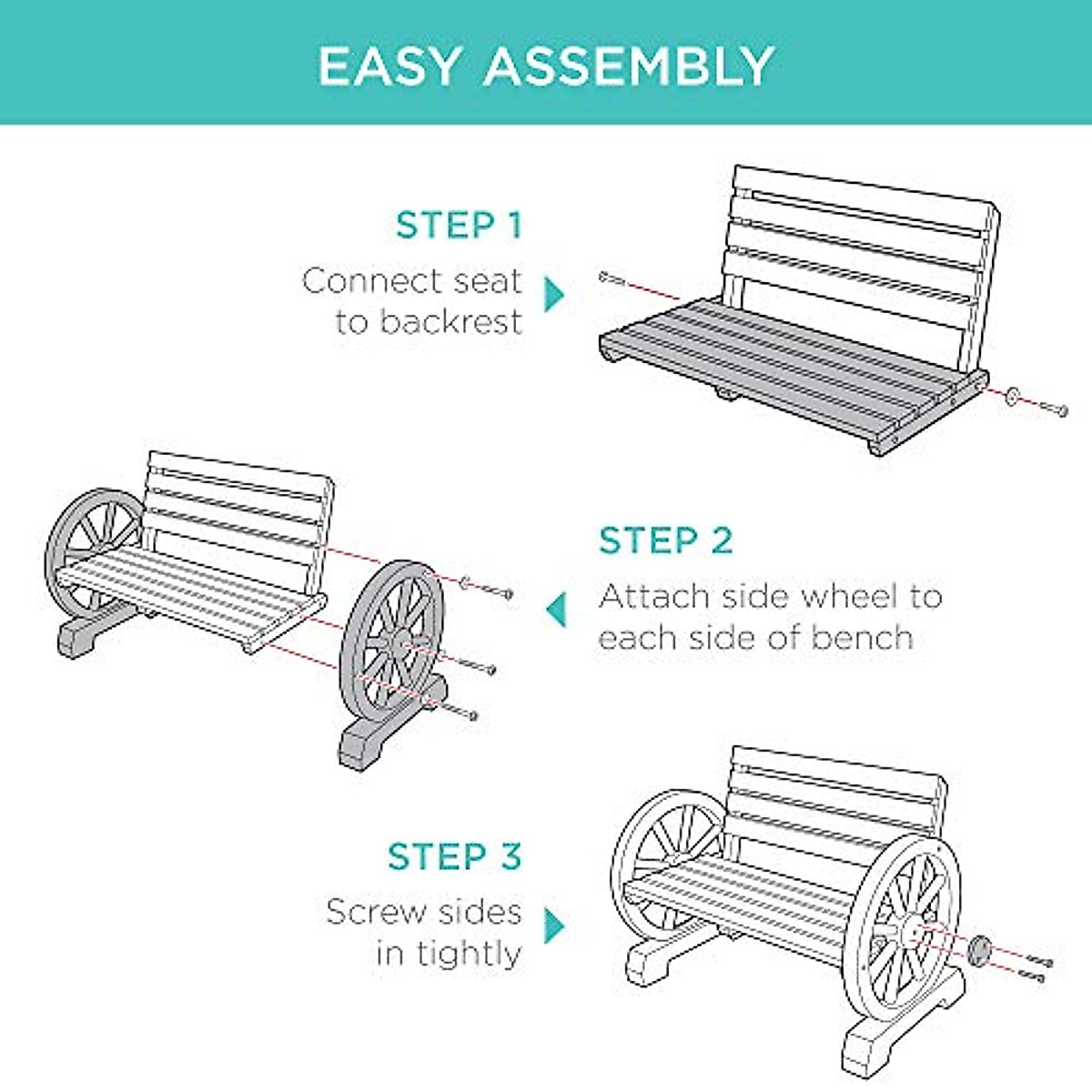 Best Choice Products 2-Person Wooden Wagon Wheel Bench for Backyard, Patio, Porch, Garden, Outdoor Lounge Furniture w/Rustic Country Design, Slatted Seat and Backrest - Brown