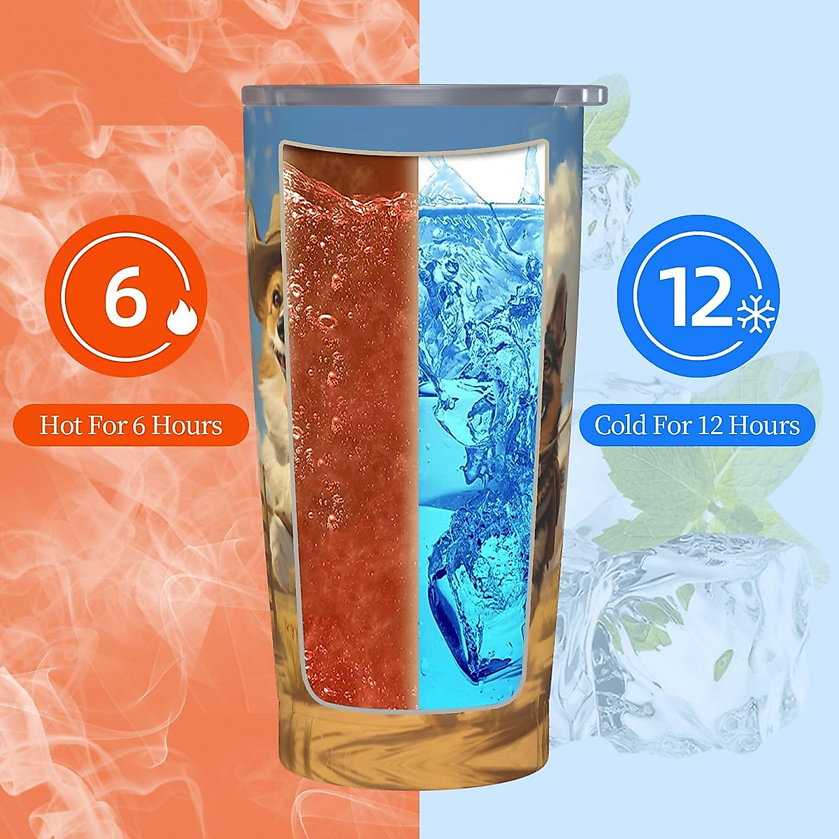 20 Oz Tumbler with Lid and Straw, Farm Corgi German Shepherd Insulated Tumbler Stainless Steel Cups, Personalized Coffee Tumbler Travel Mug Water Bottle