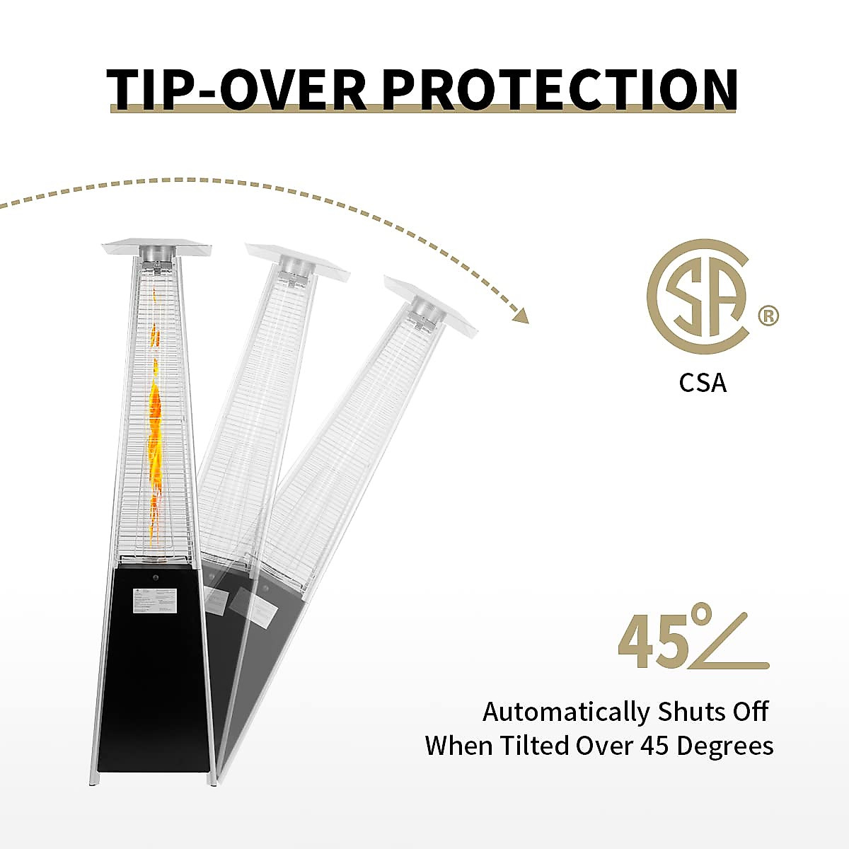 Patio Heater, KEZATO Outdoor Pyramid Patio Heater with Cover and Wheels 42000 BTU Glass Tube Propane Heater for Commercial and Residential Use Black