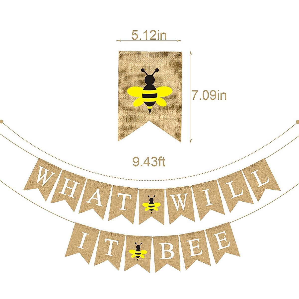 Rainlemon Jute Burlap What Will It Bee Banner Bumble Bee Theme Gender Reveal Boy or Girl Party Garland Decoration