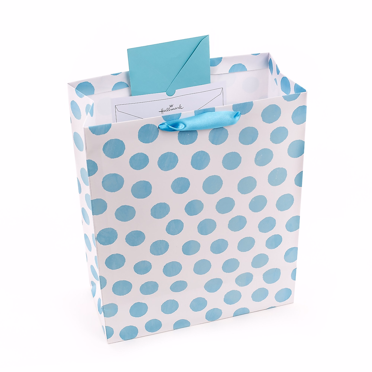 Hallmark 15" Extra Large Gift Bag with Tissue Paper - Blue Polka Dots and Bow for Baby Showers, Birthdays, Bridal Showers and More