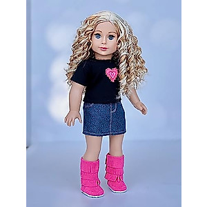 - Rock Star - 3 Piece Outfit - T-Shirt, Denim Skirt and Pink Boots - Clothes Fits 18 Inch Doll (Doll Not Included)