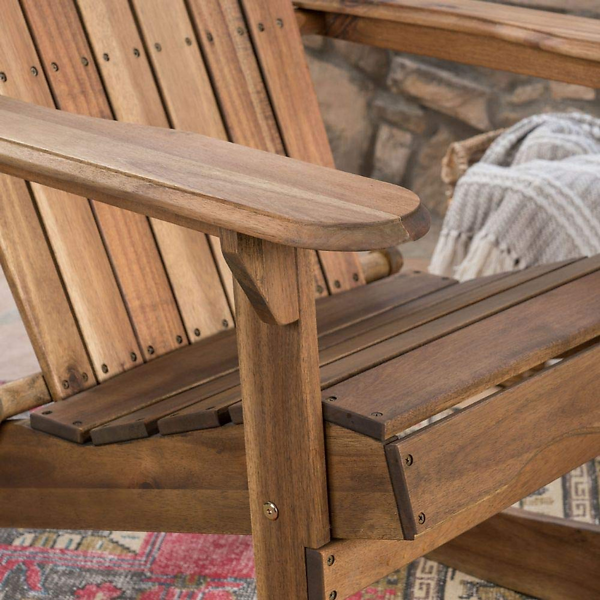 Christopher Knight Home Malibu Outdoor Acacia Wood Adirondack Rocking Chairs, 2-Pcs Set, Natural Stained