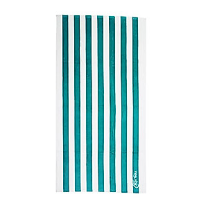 Tidal King Multi Stripe Oversized 60" x 30" Luxury Classic Cabana Style 100% Cotton Beach Towel - No Shrinkage or Fading! (1x Green)