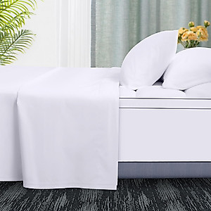 MASVIS Mattress Topper with Flat Sheet and Pillowcases - Queen Size Extra Thick Mattress Pad Cover for Back Pain - Soft Bedding Sheet - Overfilled Plush Pillow Top with 8-21 Inch Deep Pocket - White