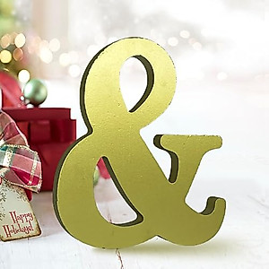 AOCEAN 6 Inch Golden Wood Letters Unfinished Wooden Letters for Wall Decor Decorative Standing Letters Slices Sign Board for Crafts Christmas Decoration Home Party Projects (&)