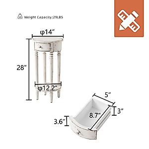 HOMPUS Tall End Table with Drawer, 2 Pieces Rustic Round Side Table with 4 Wood Leg, 2-Tier Nightstand Sets with Hand-Painted Finish, Small Accent Table for Living Room, Bedroom