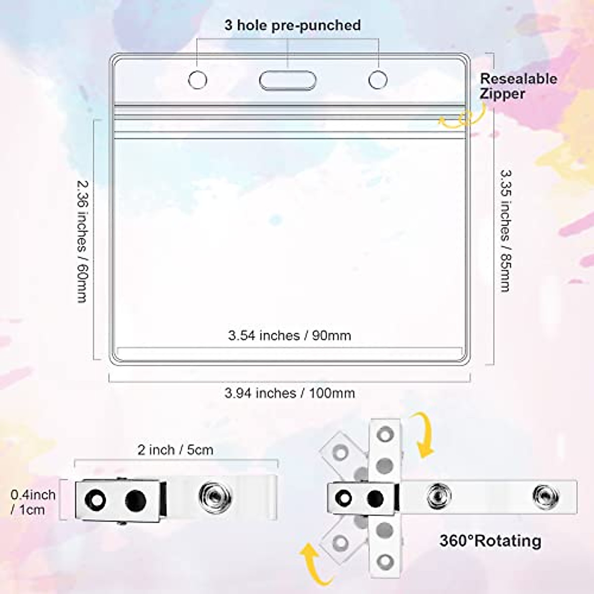 50 Sets Badge Holders and Metal Clips Clear Horizontal Name Tag ID Card Holder with Clip Waterproof ID Badge Holder with Metal Clips