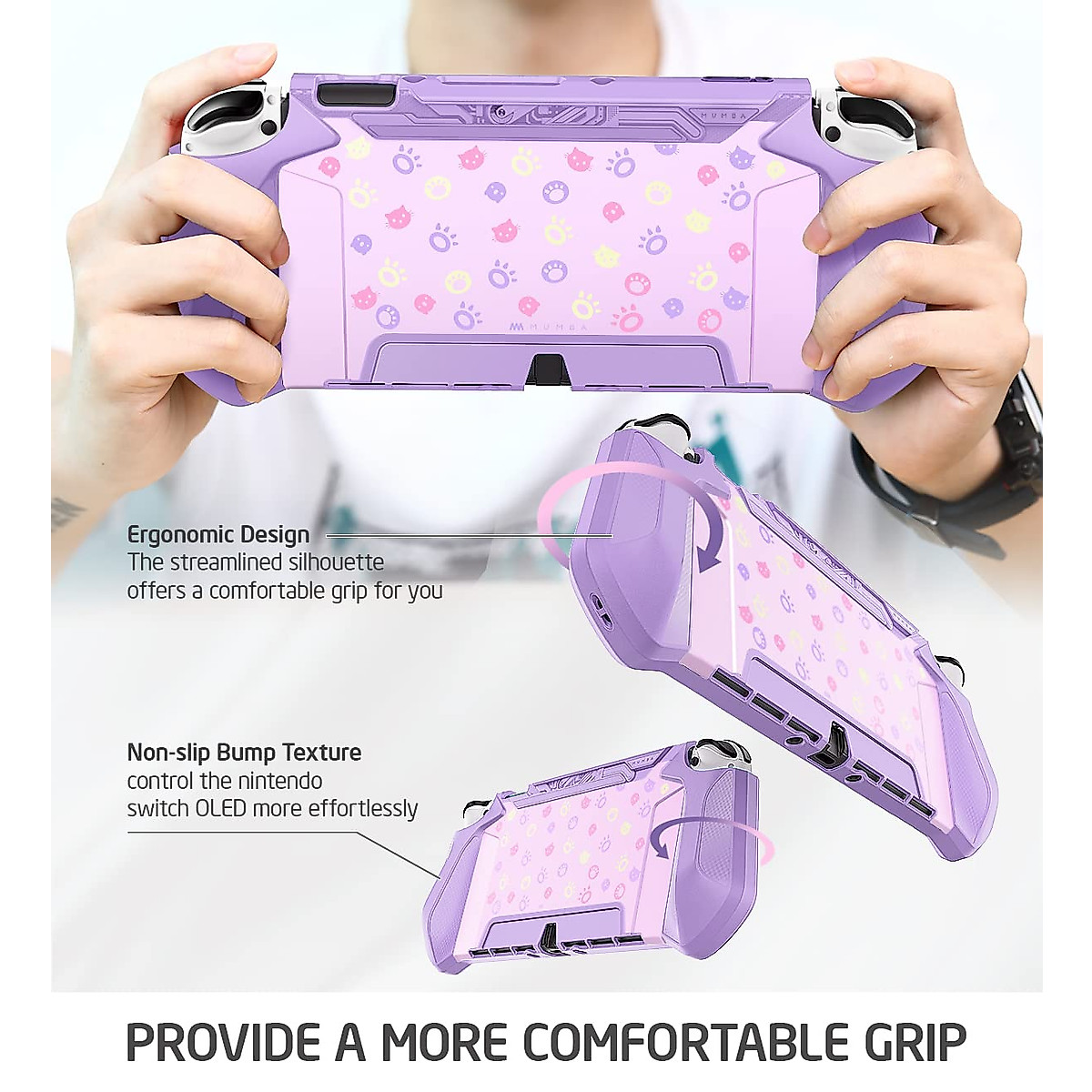 Mumba Dockable Case for Nintendo Switch OLED 2021, [Blade Series] TPU Grip Protective Cover Accessories Compatible with Nintendo Switch OLED 7 Inch and Joy-Con Controller (BBPurple)