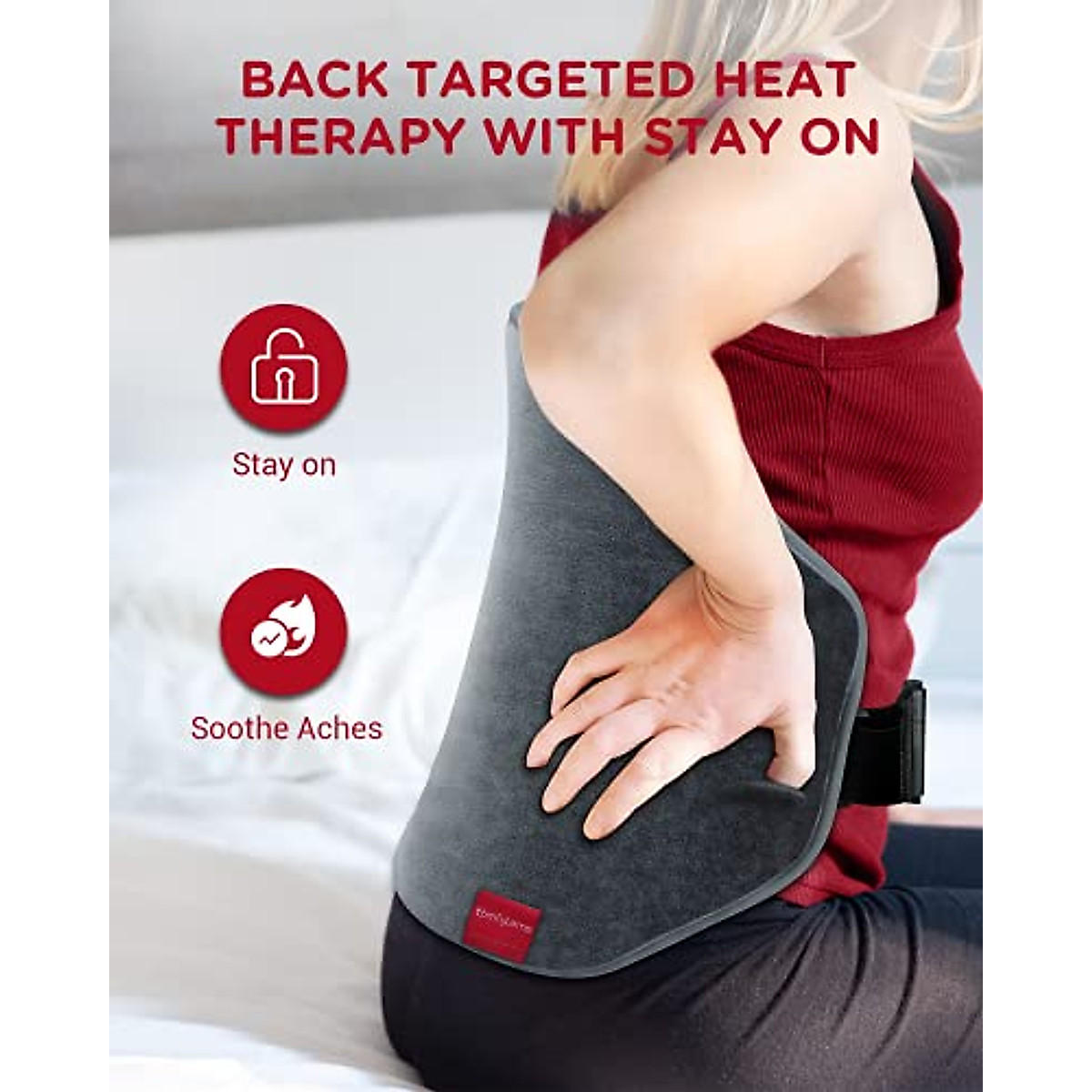 Upgraded Heating Pad for Back Pain Relief, Comfytemp XL Electric Heated Back Wrap with Strap, 9 Heat Settings, 5 Auto-Off, Stay On, Backlight for Cramps, Waist, Lumbar, Abdomen, 15"x 24" - Washable