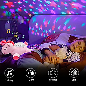 Ynanimery Baby Sleep Soothers | White Noise Machine Baby,Unicorn Plush Toys Night Light - Crib Toys for Baby Toddlers with Soothing Night Light Display & Lullabies (A)