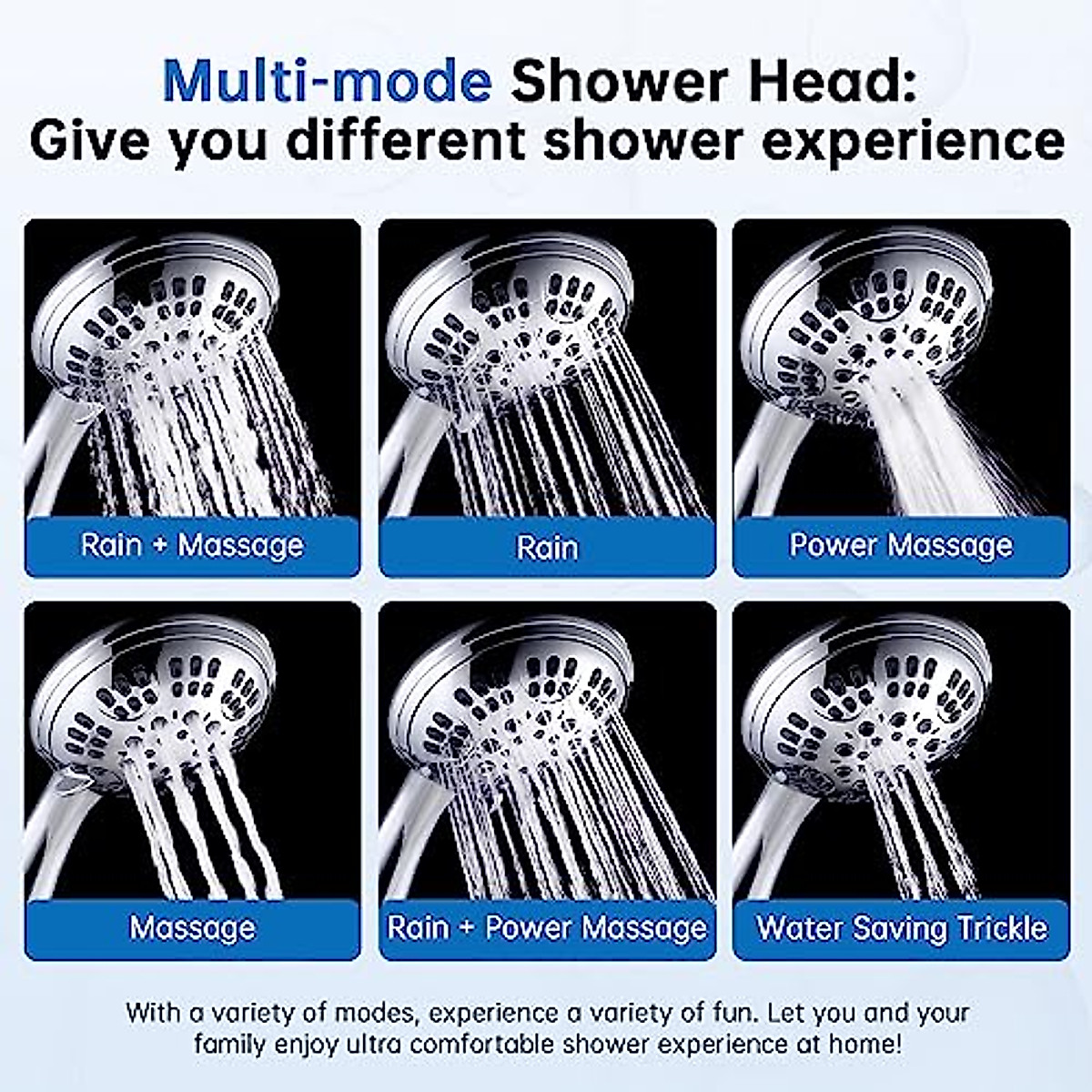 G-Promise Luxury Filtered Handheld Shower Head, 6 Spray Settings Shower Set with Effective Filter of 2 Cartridges, Adjustable Metal Bracket, Extra Long Stretchable Hose, Chrome (Chrome with Filter)