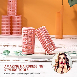 Syhood 12 Pieces Snap Hair Roller, Large Size Plastic Hair Rollers Curlers with Rat Tail Comb for Hairdressing Styling Tools(6.8 x 3 cm,Peach Color)