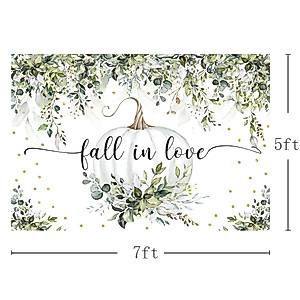 MEHOFOND Thanksgiving Fall in Love Bridal Shower Backdrop Eucalyptus Autumn Fall Pumpkin Wedding Shower Background for Photography Miss to Mrs Banner Engagement Anniversary Party Decorations 7x5ft