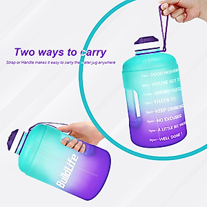 BuildLife 1 Gallon Water Bottle with Time Marker and Straw,Large Water Bottles with Times to Drink,BPA Free Gallon Water Jug- Motivational Water Bottle 1 Gallon(Green/Purple Gradient,1 Gallon)