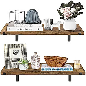 QEEIG Farmhouse Wall Shelf Floating Shelves Bathroom Shelve Bedroom Living Room Shelfs 24 inches Long Set of 2, Rustic Brown (009-60BN)