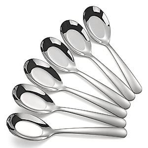 Soup Spoons Stainless Steel Soup Spoons Set of 6 Long Handle Dinner Spoons Silver Asian soup spoon for Ramen Thai Miso (SP01)