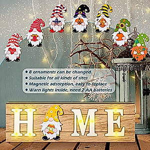 St. Patrick's Day Gnome Home Sign Interchangeable Home Sign with 8 Seasonal Magnet Rustic St. Patrick's Day Wooden Sign Table Top Shelf Decor 8 LED Lights for Holiday Farmhouse Door Welcome DIY Decor
