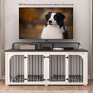 Large Dog Kennel Furniture for 2 Dogs,74.8'' XXL Wooden Double Dog Crates Cage Furniture Style with Divider for Large Breed with Storage Rack Shelf TV Stand Table Indoor,White