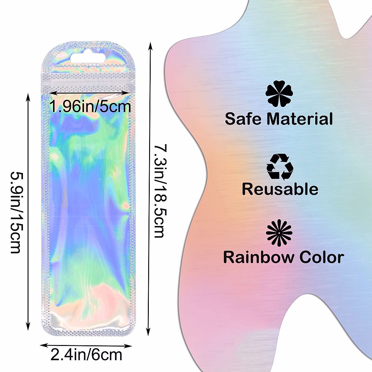 200 Pieces Rainbow Bags, Reusable Foil Pouch Makeup Brush Zip Lock Bag Double-Sided Zipper Lock Bag Mylar Bags for Household Food Storage Jewelry Bracelet Earrings Eyelash Packaging (2.4in*7.3in)