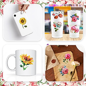 6 Sheets Floral Rub On Transfers for Crafts, 5.5 x 4 Inch Rub On Transfers Stickers, Flower Rub-On Transfers Decals for DIY Wood Paper Water Bottle