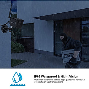Outdoor Security Camera, wansview 1080P Wireless WiFi IP66 Waterproof Surveillance Home Camera with Motion Detection, 2 Way Audio, Night Vision, SD Card Storage and Works with Alexa W6 (Black)