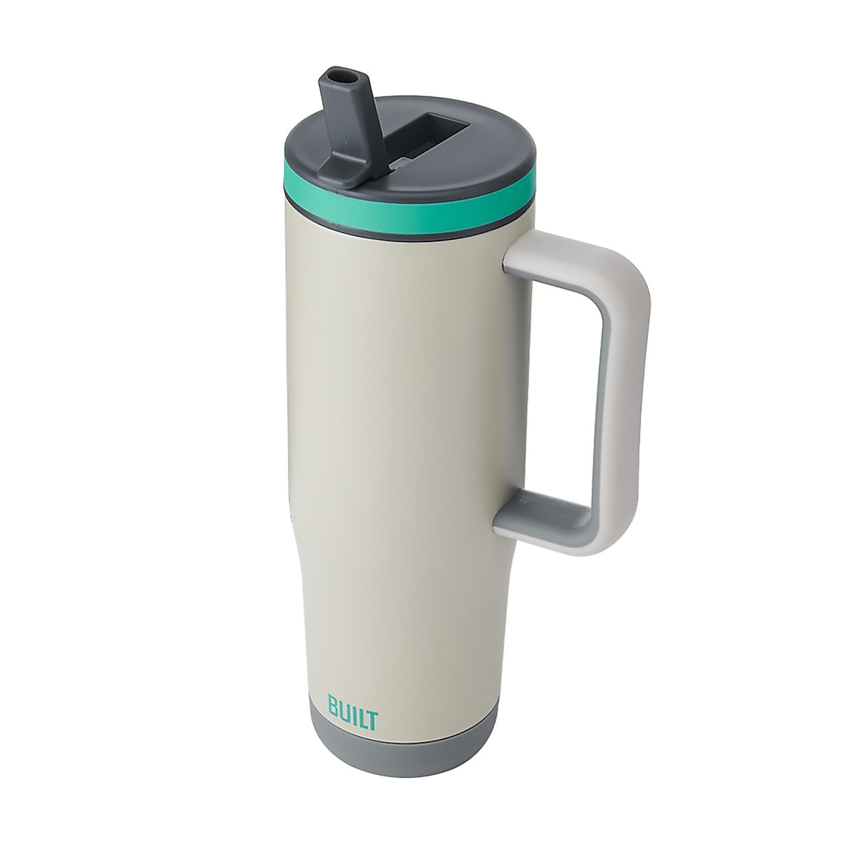 Built 40 oz Cascade Flip Straw Tumbler, Double Wall Insulated Tumbler, Gym & Sport Bottles - Stainless Steel & Straw Lid, Leak-Proof, Soft Base, Portable BPA-Free (Concrete Grey)