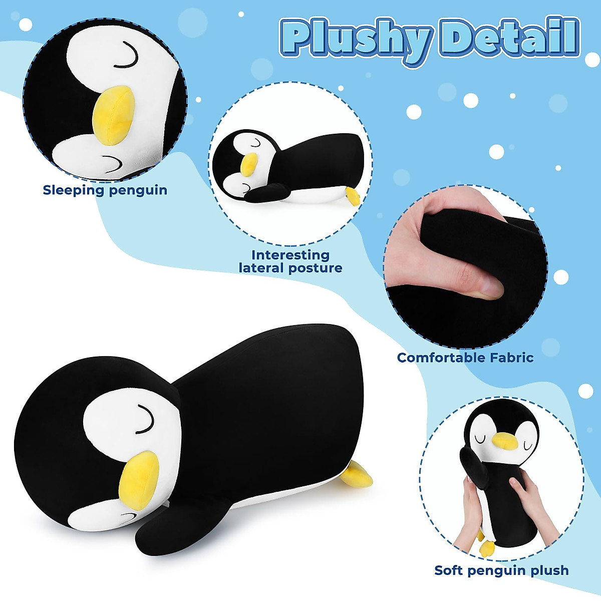 Achwishap Penguin Plush,Soft Penguin Stuffed Animal Plush Toys,Cute Plushies Stuffed Penguin,Kawaii Plush Penguin Pillow,Black Penguin Body Pillow Gifts for Kids Adults Birthday(Penguin,14”)