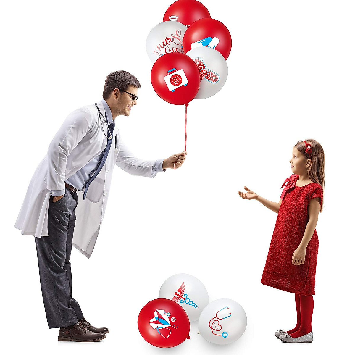 48 Pieces Nurse Balloons 12 Inch Red and White Nursing Latex Balloons Nurse Graduation Decoration for Nurse Party Decoration Supplies