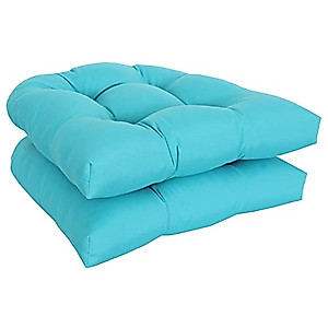 Rulu Set of 2 19"x19"x4" Solid Turquoise Outdoor/Indoor Wicker Seat Cushions
