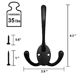 Wall Mounted Coat Hooks 5 Pack Heavy Duty Black Hardware Robe Hooks Decorative for Single Hanging Coats Towel Cubicle Classroom Kitchen Bath Backpack Hat Hook